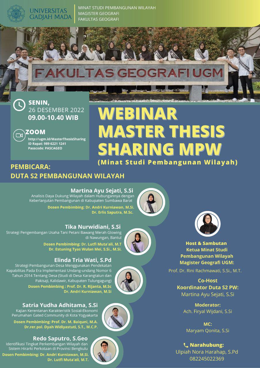 Webinar Master Thesis Sharing MPW (Minat Studi Pembangunan Wilayah) – Minat Studi Pembangunan ...